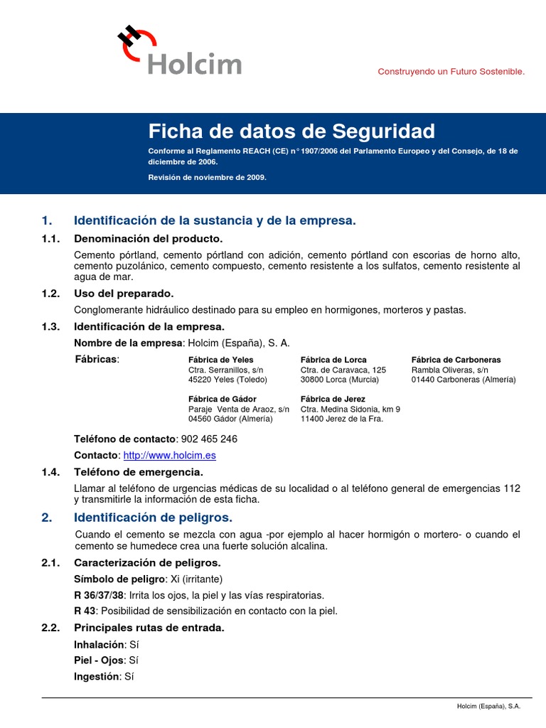 MSDS Cemento Holcim | PDF | Cromo | Cemento