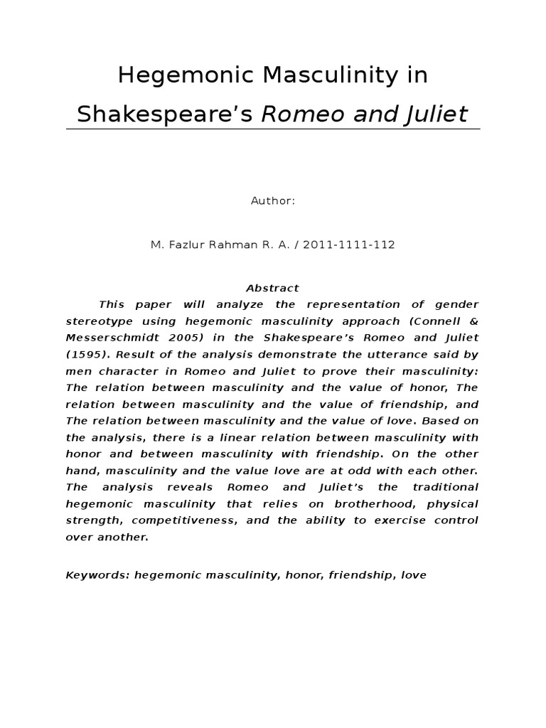 Hegemonic Masculinity in Shakespear | PDF | Characters In Romeo And ...