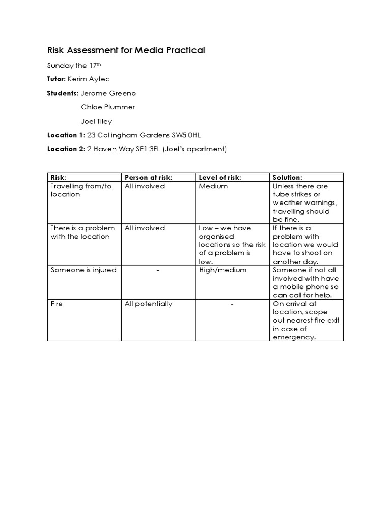 Media Practical Risk Assessment Guide | PDF