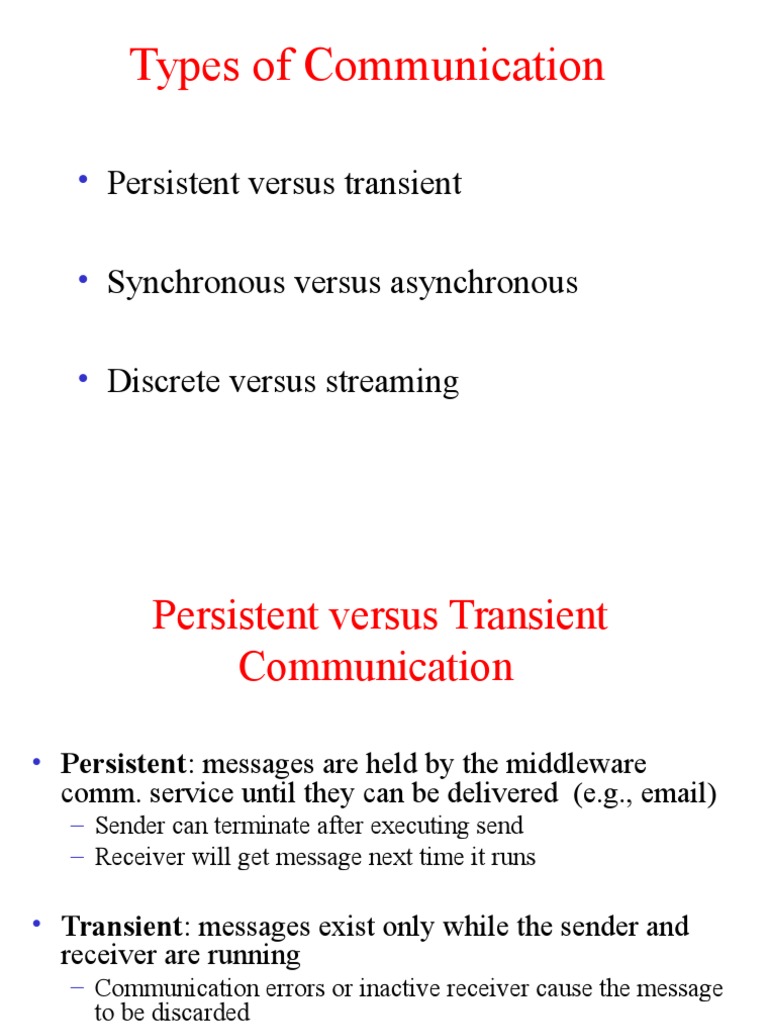 Types of Communication: Persistent Versus Transient Synchronous Versus ...