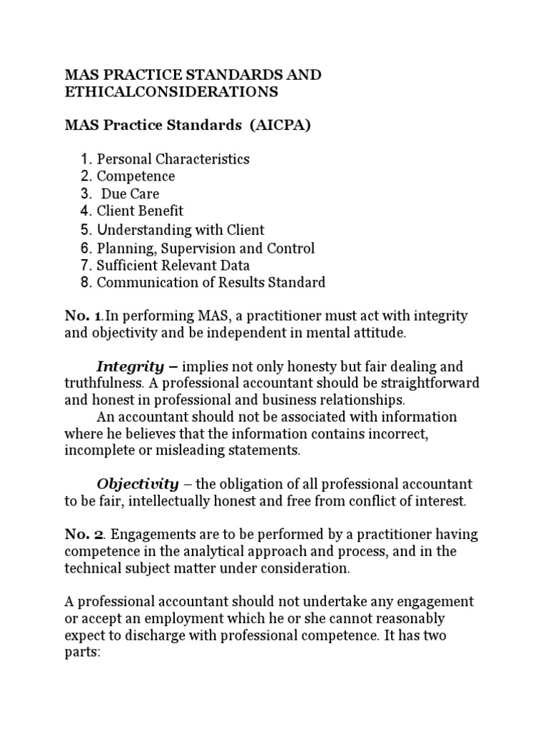 Mas Practice Standards and Ethicalconsiderations | PDF | Confidentiality | Integrity