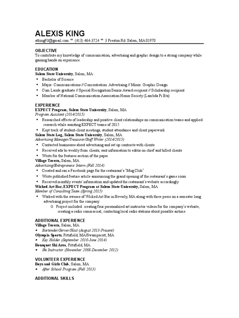 Communications and Advertising Resume | PDF | Career & Growth