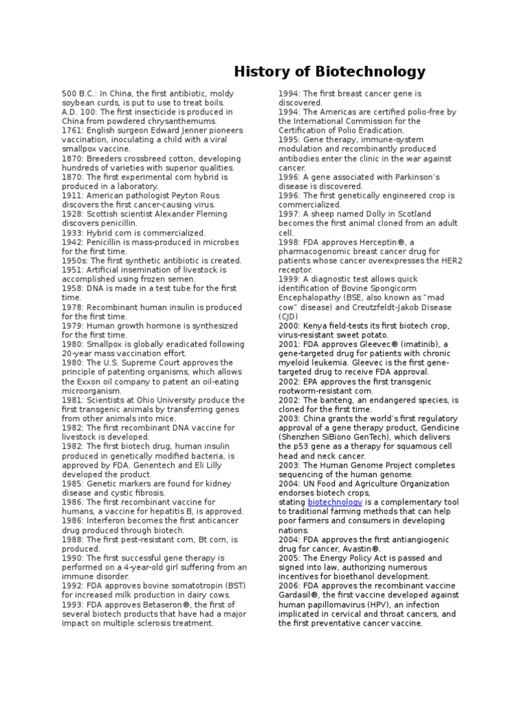 History of Biotechnology | PDF | Biotechnology | Vaccines
