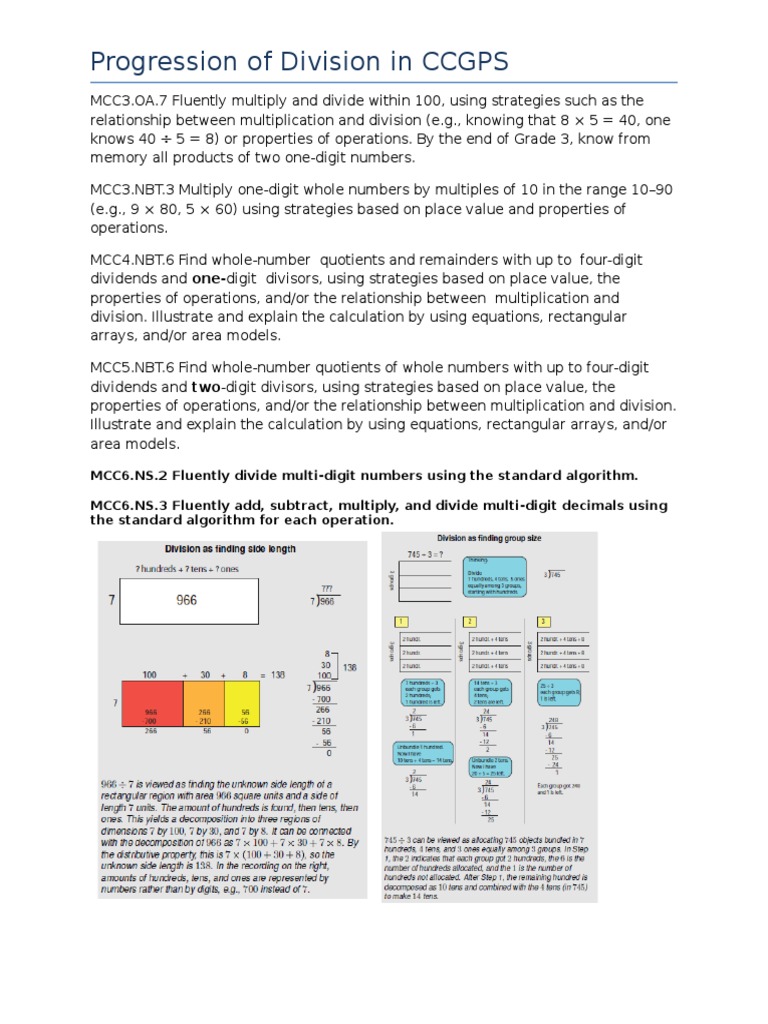 Division Skills in CCGPS Grades 3-6 | PDF | Teaching Methods ...