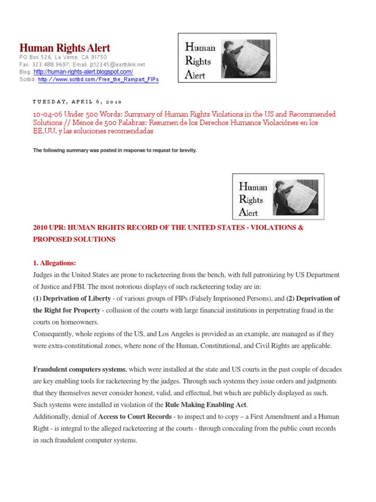 US Human Rights Violations Summary | PDF | Fraud | First Amendment To ...
