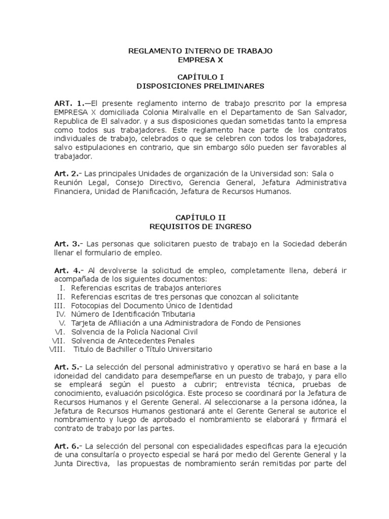 Modelo Reglamento Interno de Trabajo | PDF | Derecho laboral | Recursos humanos
