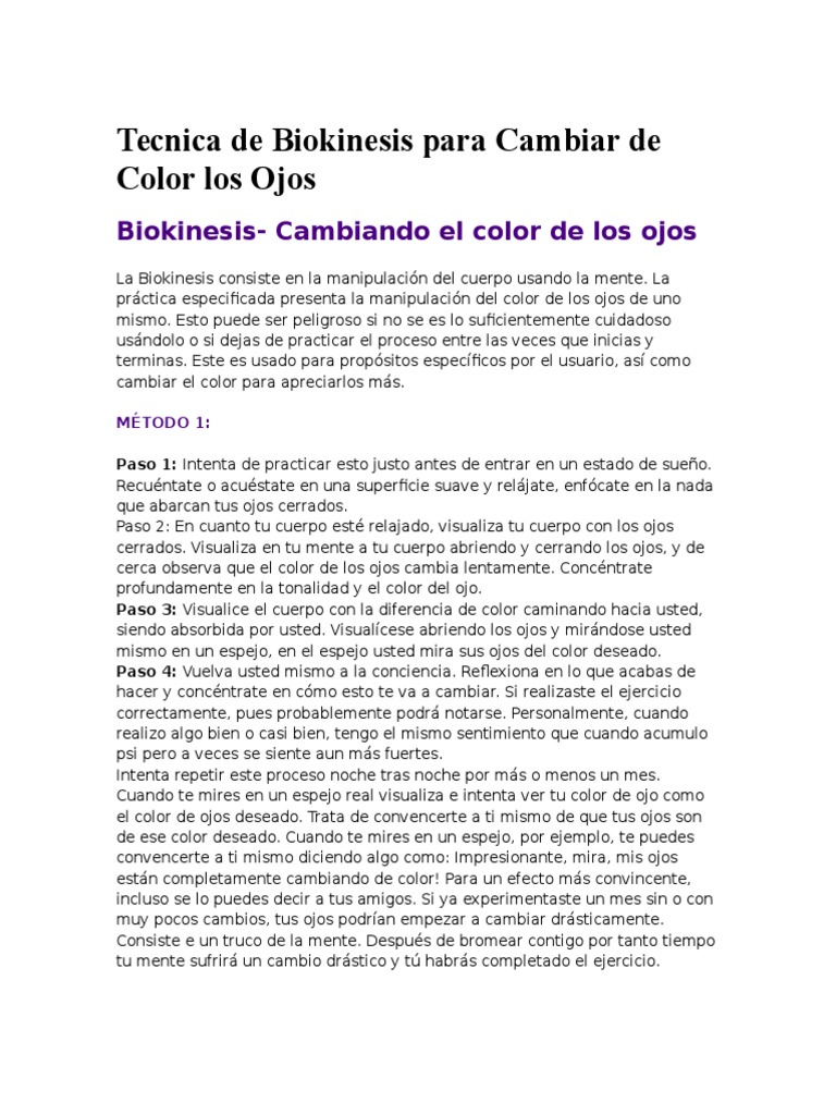 Biokinesis: Cambia el Color de Tus Ojos | PDF | Ojo | Color de los ojos