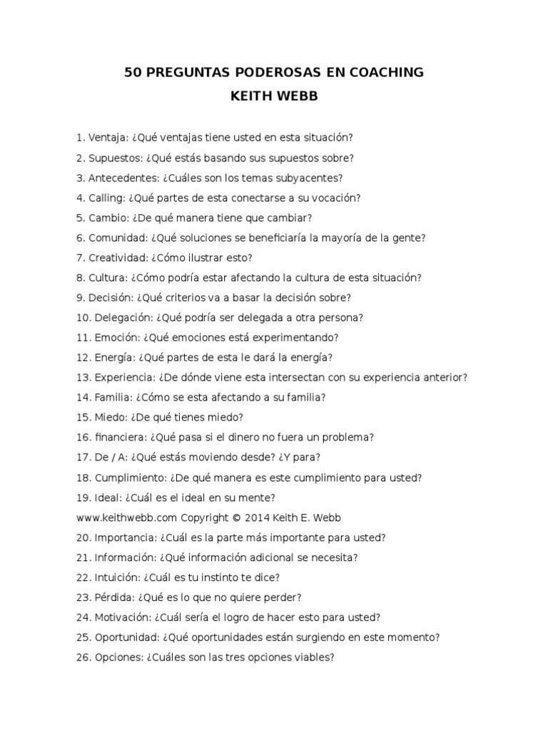 50 Preguntas Poderosas en Coaching | PDF | Sicología