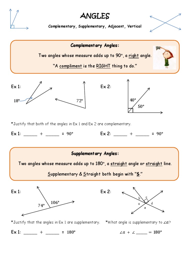 Supplementary And Complementary Angles Worksheet