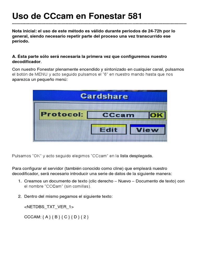Guía CCcam en Fonestar 581 | PDF | Comillas | Memoria USB