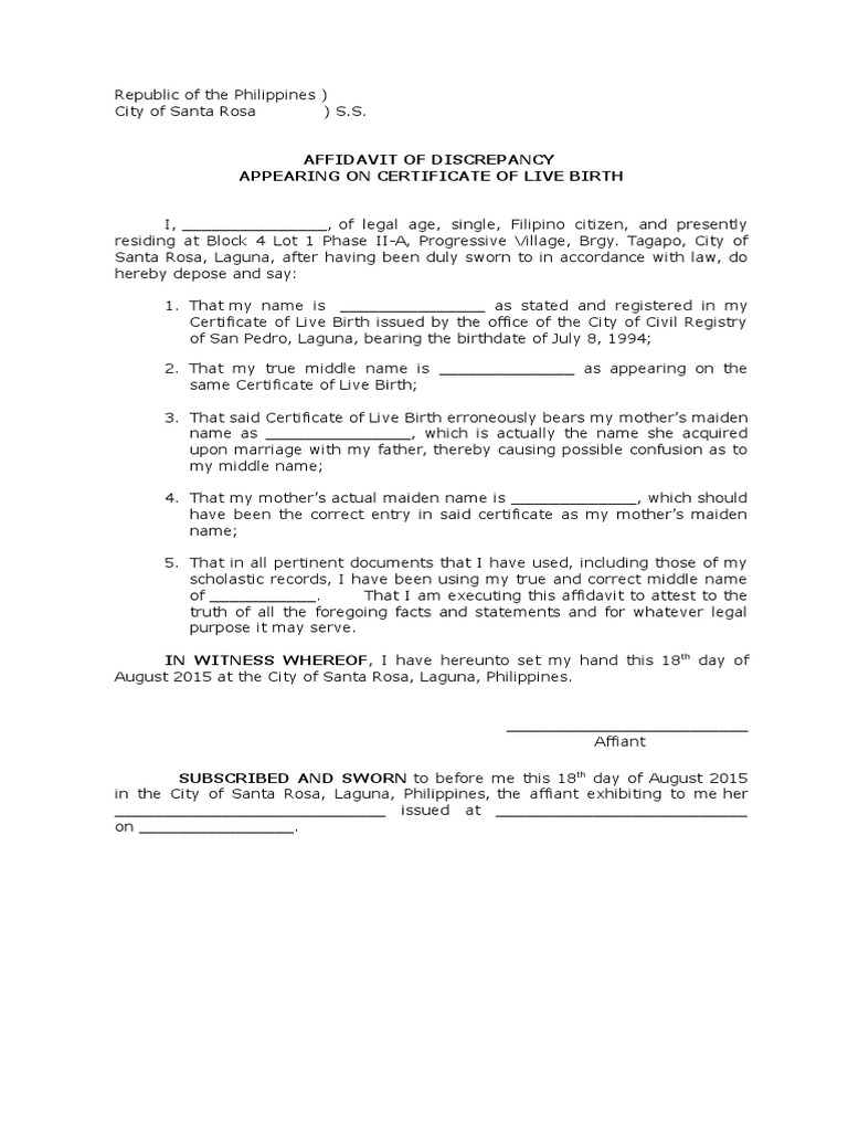 Affidavit of Discrepancy Sample | PDF | Affidavit | Public Law