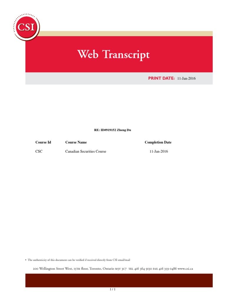 Canadian Securities Course Results | PDF