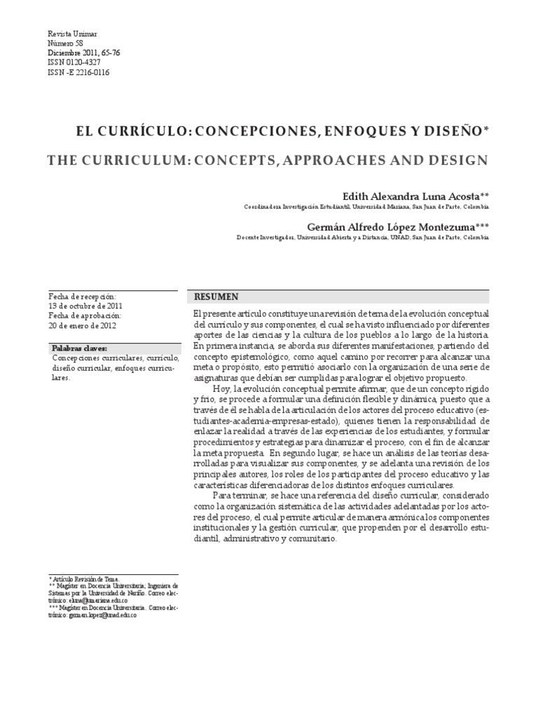 El Currículo: Concepciones, Enfoques y Diseño | PDF | Plan de estudios | Evaluación