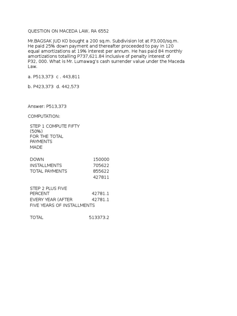 Ra 6552 Maceda Law, Sample Question On Maceda Law, How To Compute ...