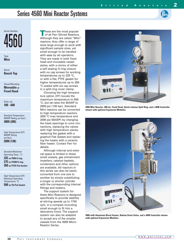 Parr 4560 Reactor | PDF | Valve | Chemical Reactor