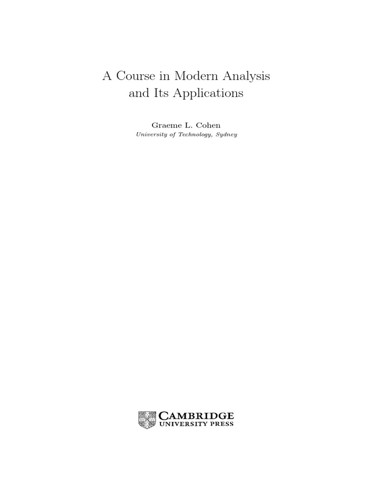 A Course in Modern Analysis and Its Applications: Graeme L. Cohen | PDF ...