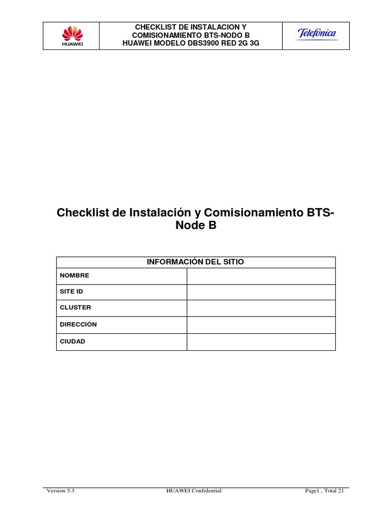 Installation and Commissioning Checklist DBS - BTS3900 v5 3 | PDF | 3 G ...
