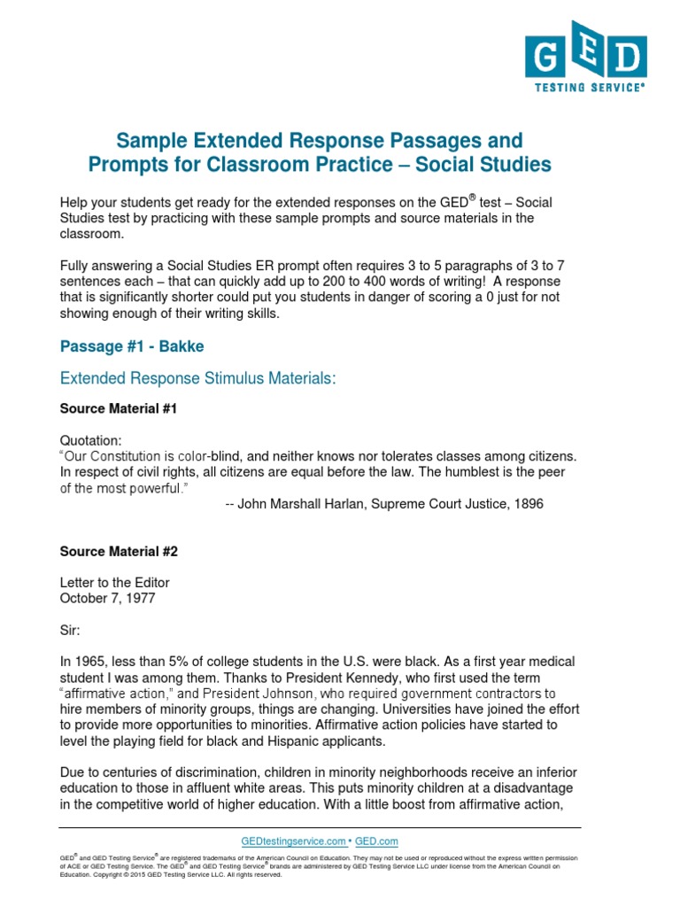 Sample Extended Response Passages and Prompts For Classroom Practice ...