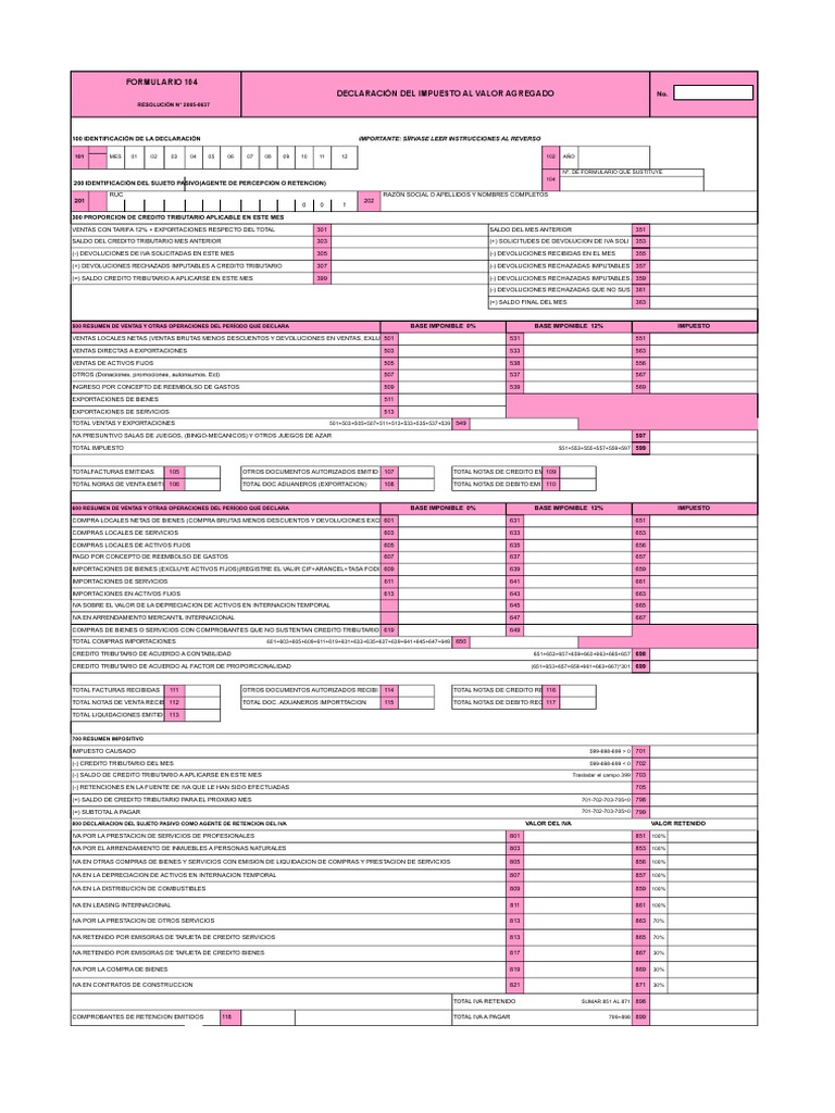 Formulario SRI 104 2005-0637 | PDF