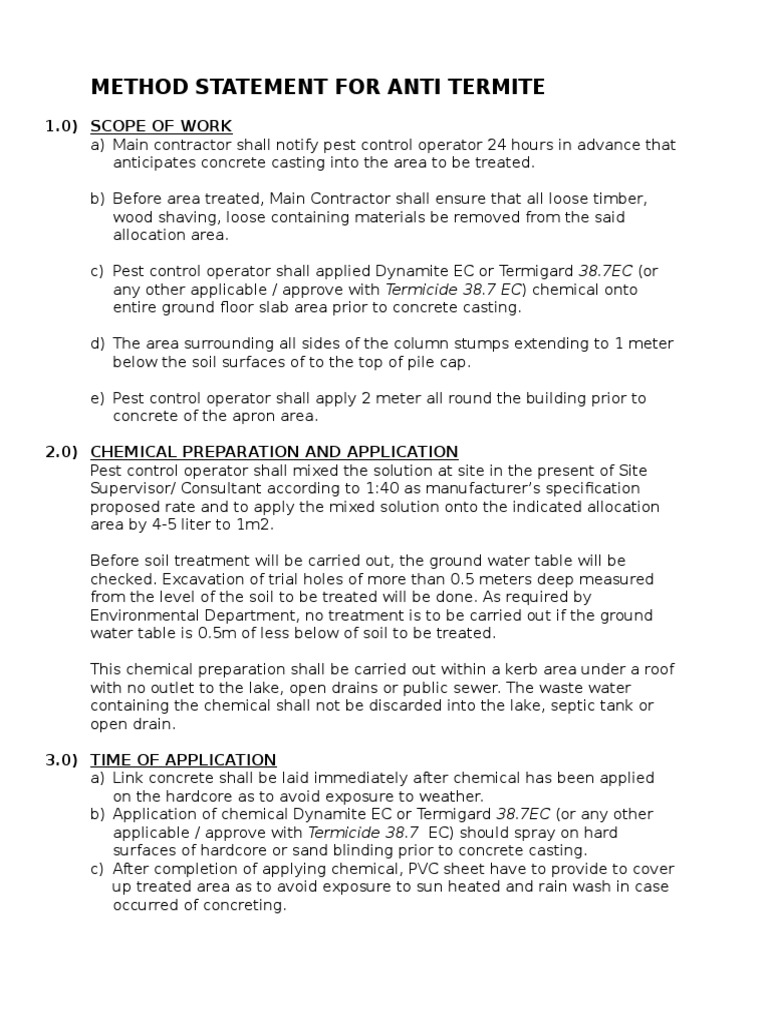 Method Statement for Anti-Termite Soil Treatment Using Dynamite EC or ...
