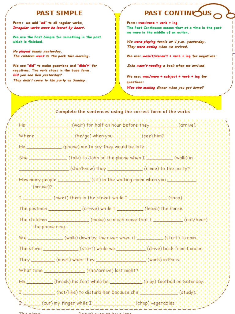 Past Simple and Continuous Exercises | PDF | Rules | Onomastics