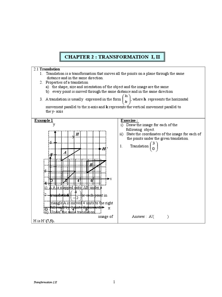 Chapter 2: Transformation I, Ii: I) Draw The Image For Each of The ...