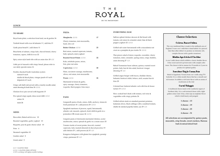 Lunch Menu - The Royal On The Waterfront | PDF | Beetroot | Salad