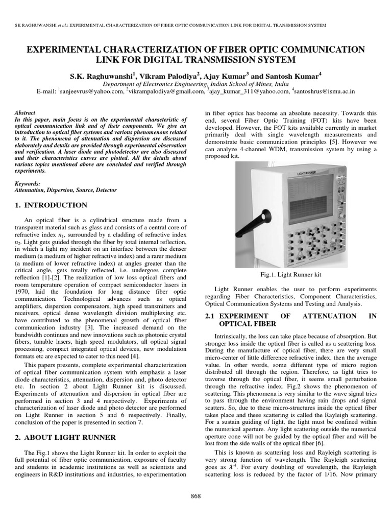 Fiber Optic Link Characterization Study | PDF | Dispersion (Optics ...