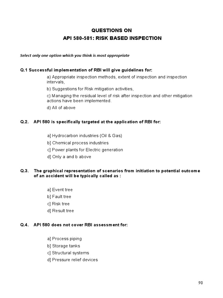 QUIZ - API 580-581 Risk Based Inspection PDF | PDF | Risk Management ...