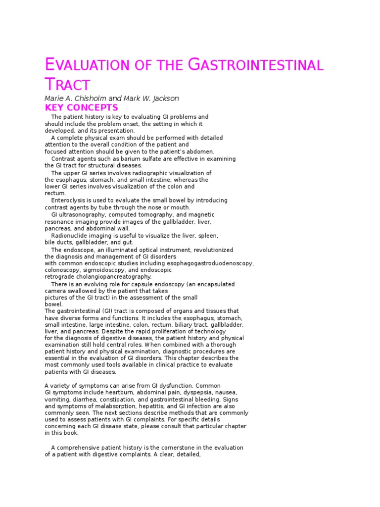 Valuation of The Astrointestinal Ract: Key Concepts | PDF ...