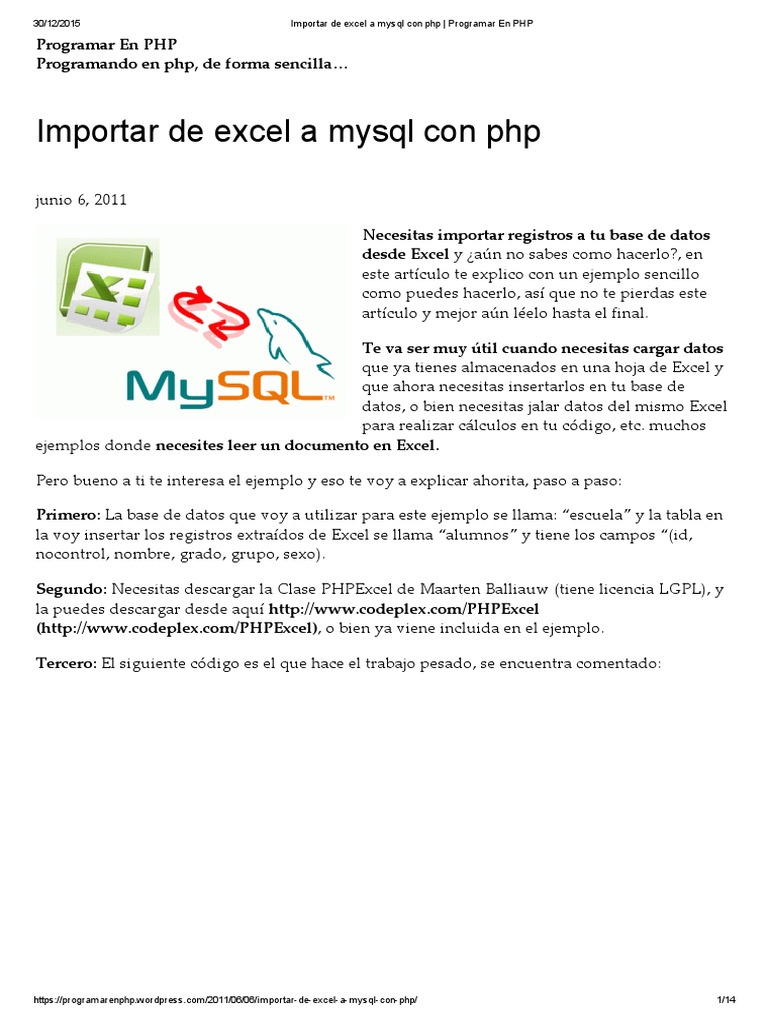 Importar de Excel A Mysql Con PHP - Programar en PHP | PDF | SQL | Php