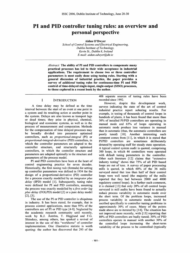 PI and PID Controller Tuning Rules An Overview and Personal Perspective PDF | PDF | Emergence ...