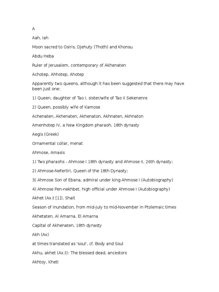 Glossary of Ancient Egyptian Terms and Names | PDF | Eighteenth Dynasty ...