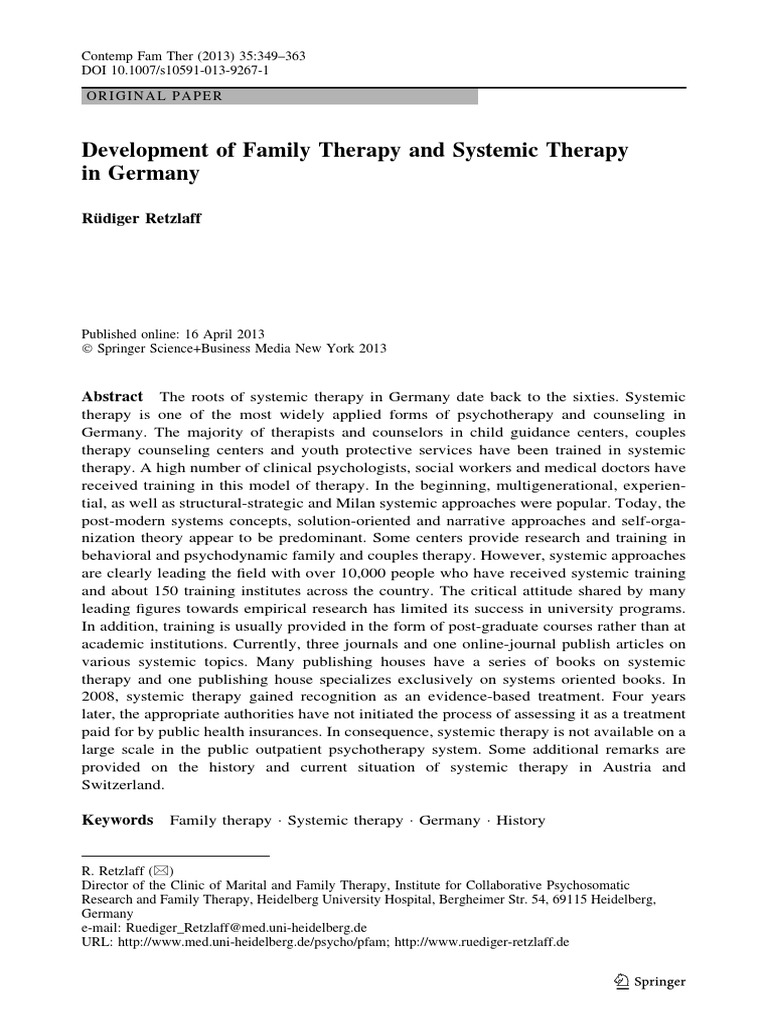 Evolution of Systemic Therapy in Germany | PDF | Family Therapy ...