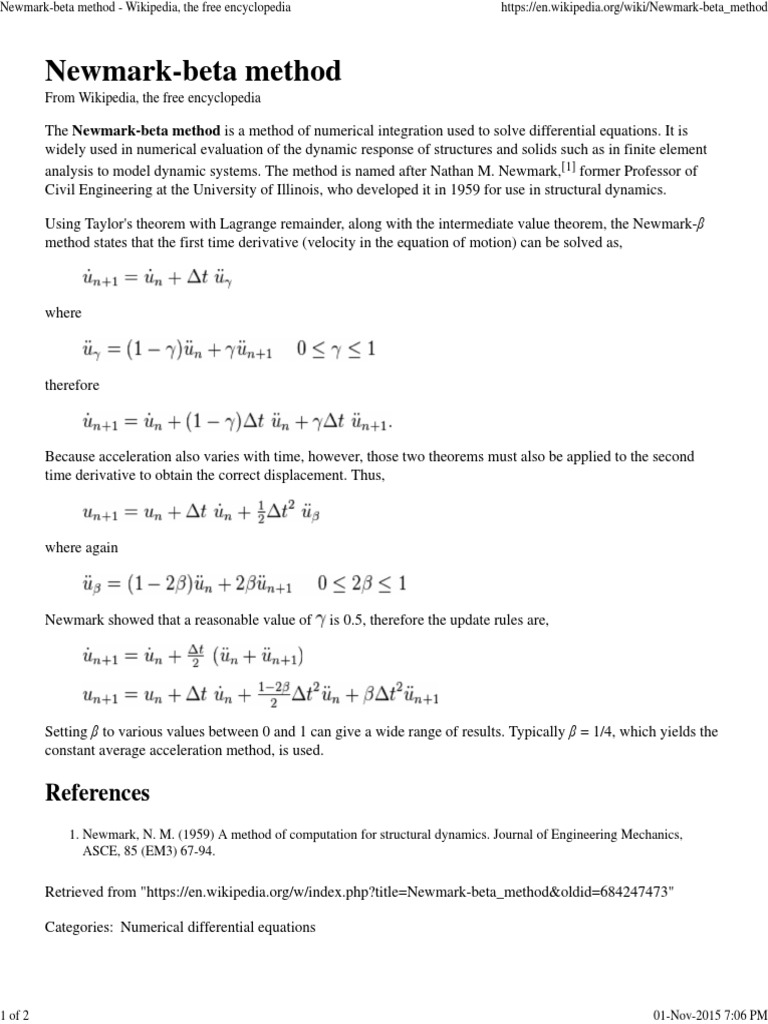 Newmark-Beta Method - Wikipedia, The Free Encyclopedia | PDF ...