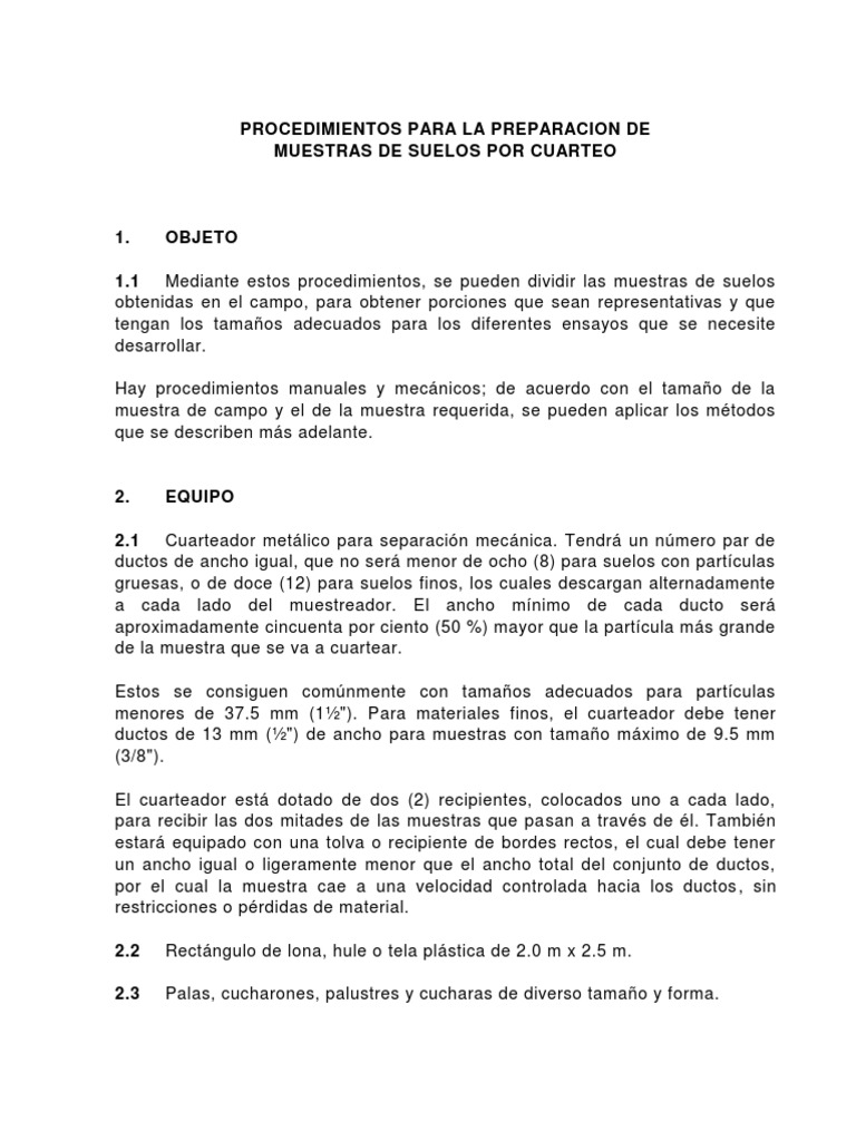 Cuarteo de Muestras | Descargar gratis PDF | Science | Ingeniería