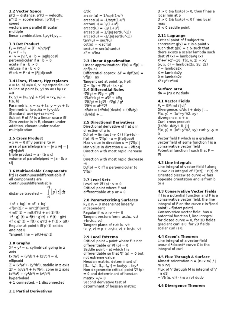 Cheat Sheet | Download Free PDF | Flux | Integral