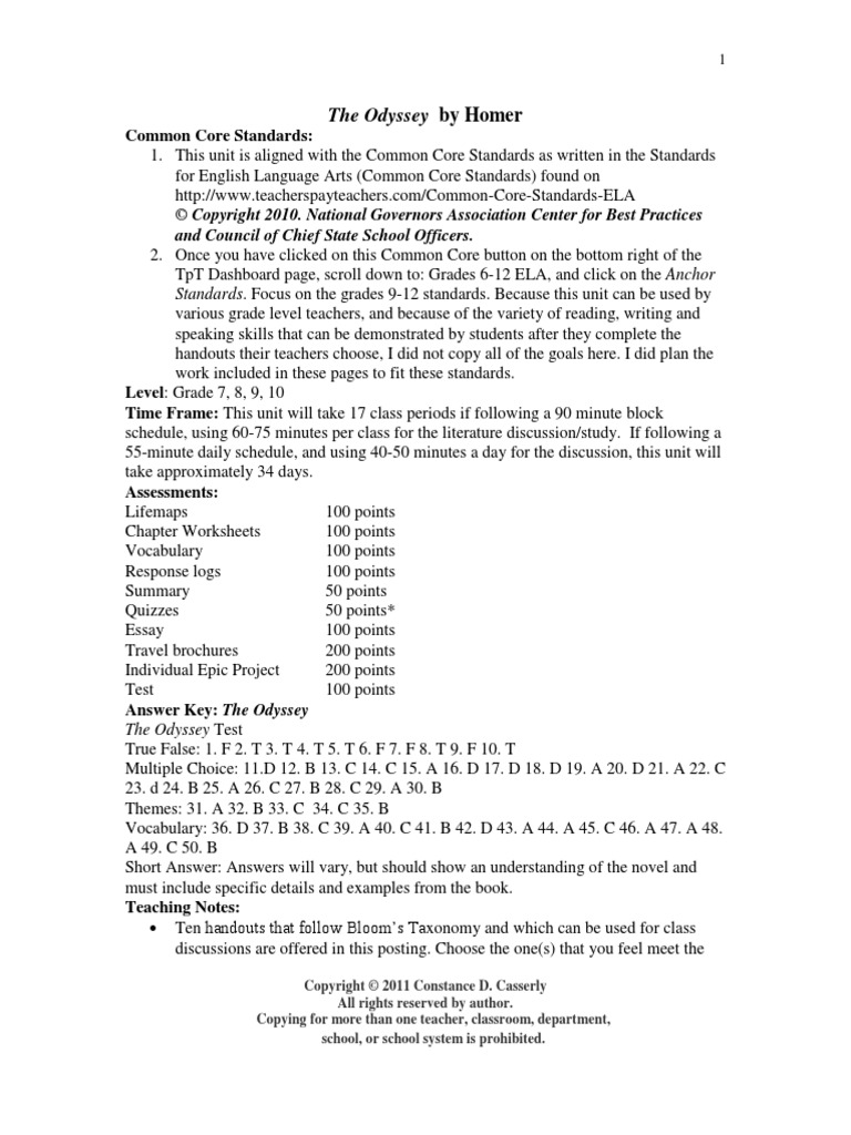 Odyssey Unit Plan | PDF | Odyssey | Odysseus