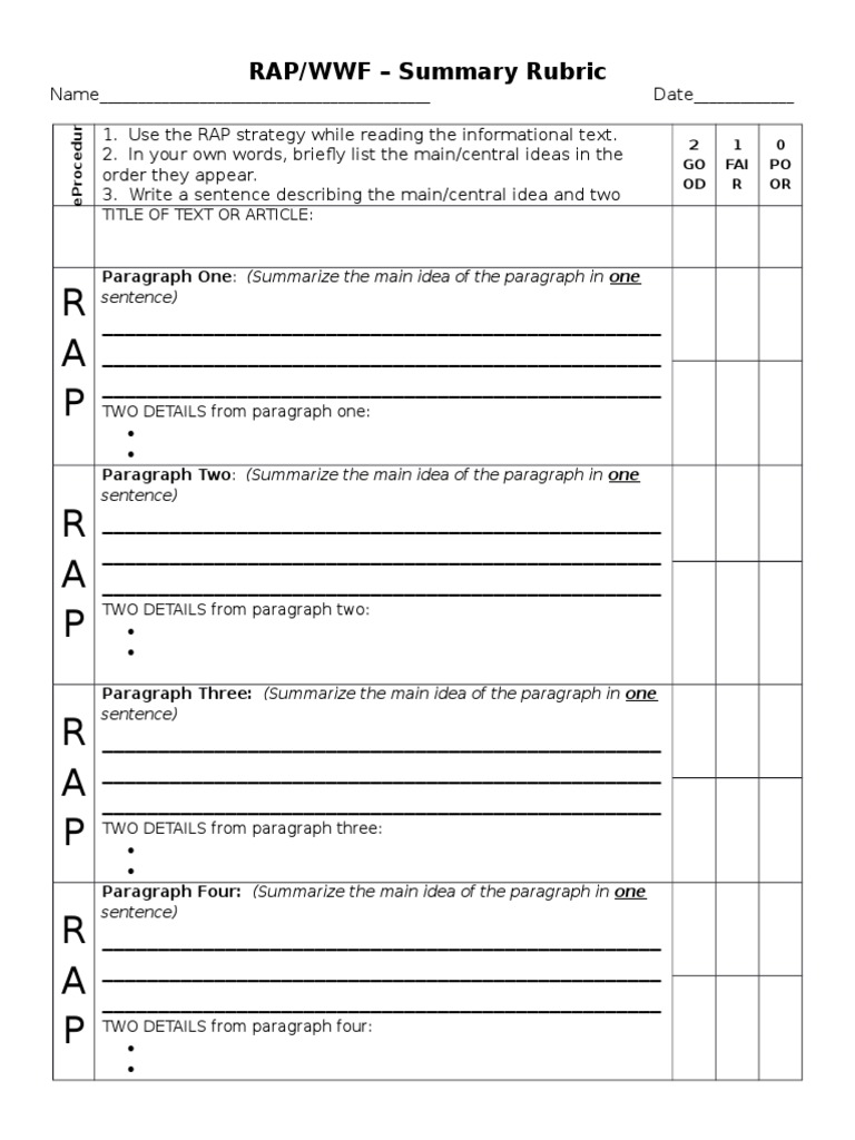 RAP Strategy Summary Rubric Guide | PDF | Computers