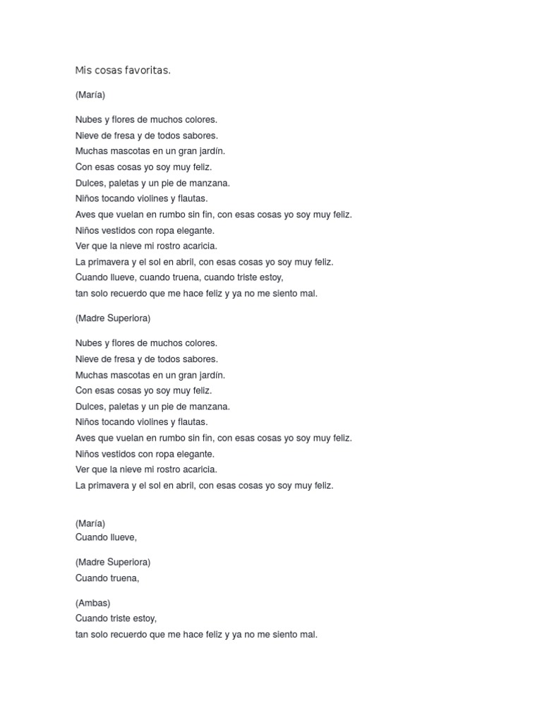 Mis Cosas Favoritas. | PDF | Artes del Lenguaje y Comunicación