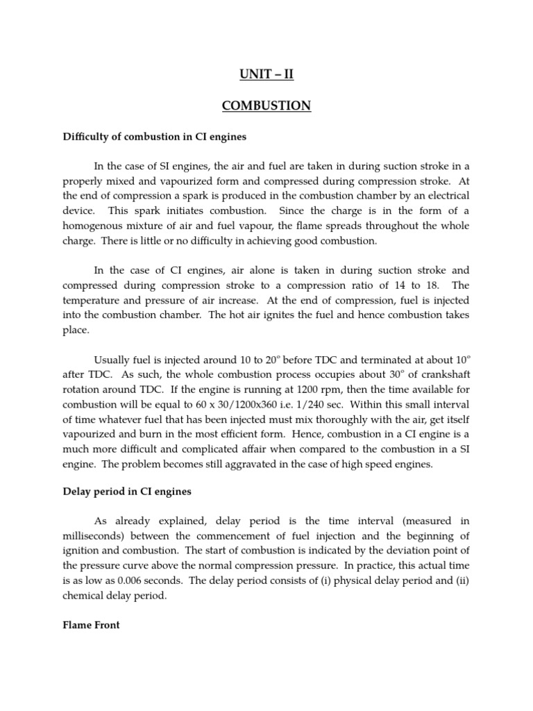 Unit - Ii Combustion: Difficulty of Combustion in CI Engines | PDF ...