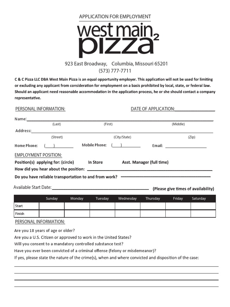 West Main Pizza Application | PDF