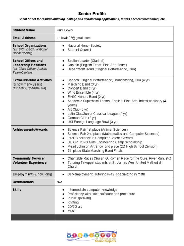 Senior Profile and Resume Guide | PDF