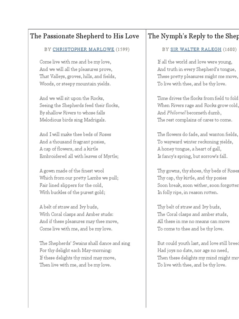 The Passionate Shepherd To His Love | PDF | Poetry | Nature