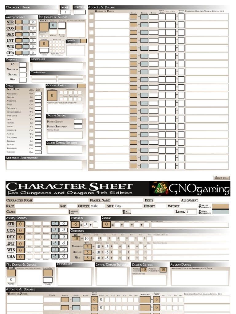 Editable Character Sheet DND 4th Edition | PDF | Wizards Of The Coast ...