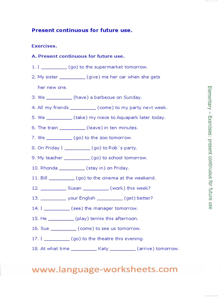 Future Use of Present Continuous Exercises | PDF | Leisure