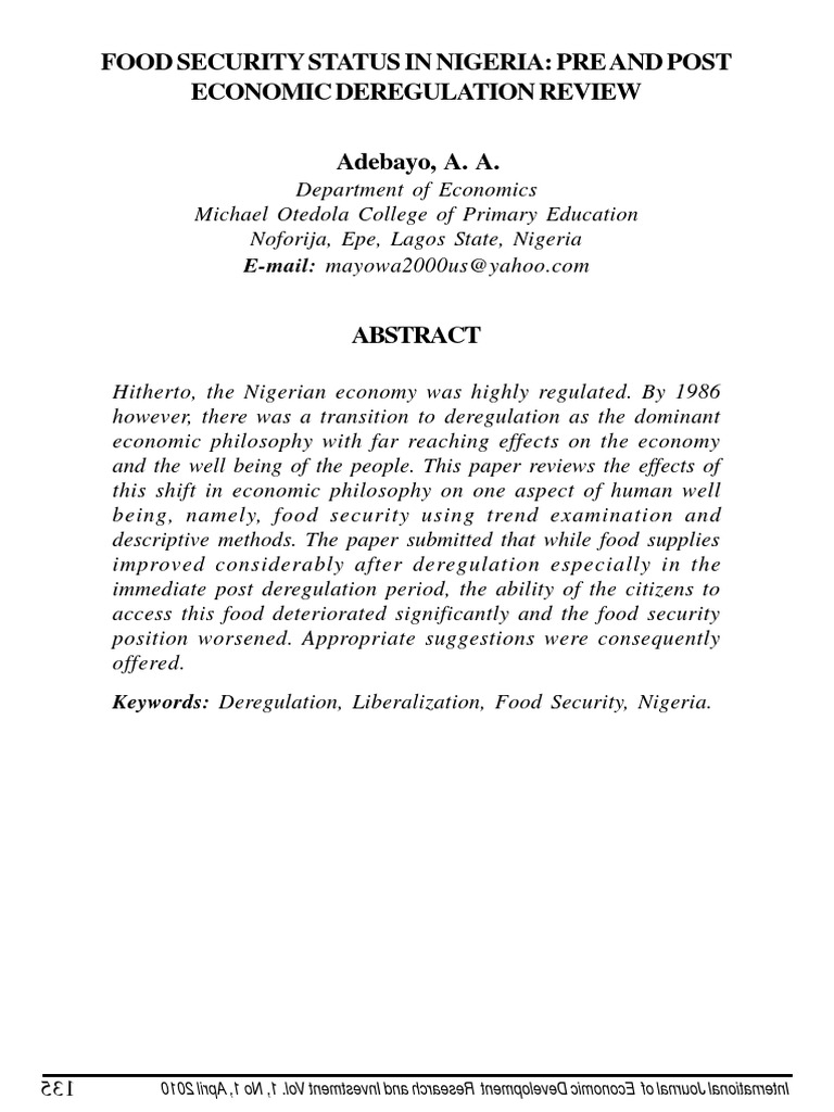 Food Security Status in Nigeria | PDF | Food Security | Deregulation