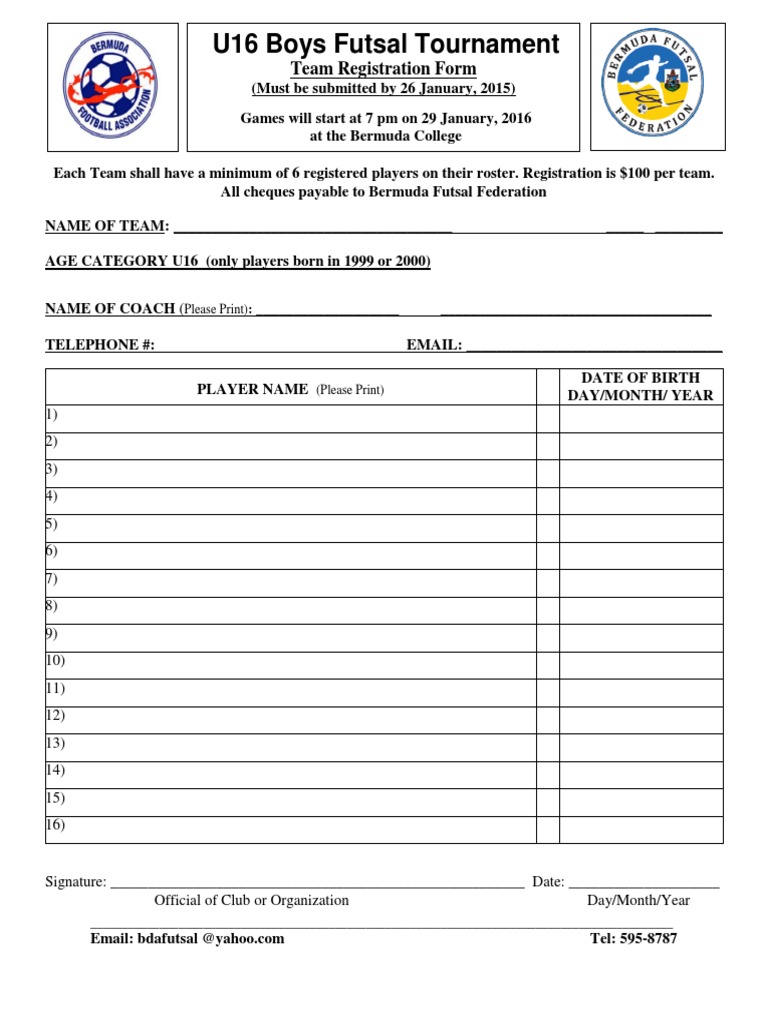 2016 U16 Boys Team Registration Form | PDF | Career & Growth | Business