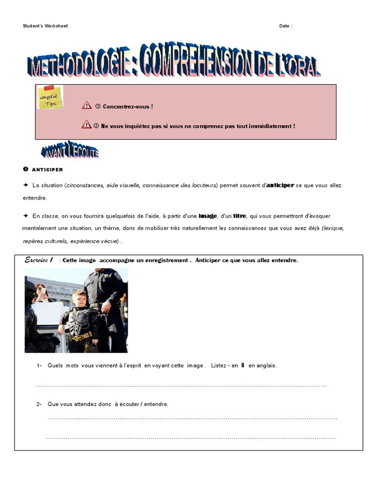 Methodologie Comprehension Oral | Verbe | Langues