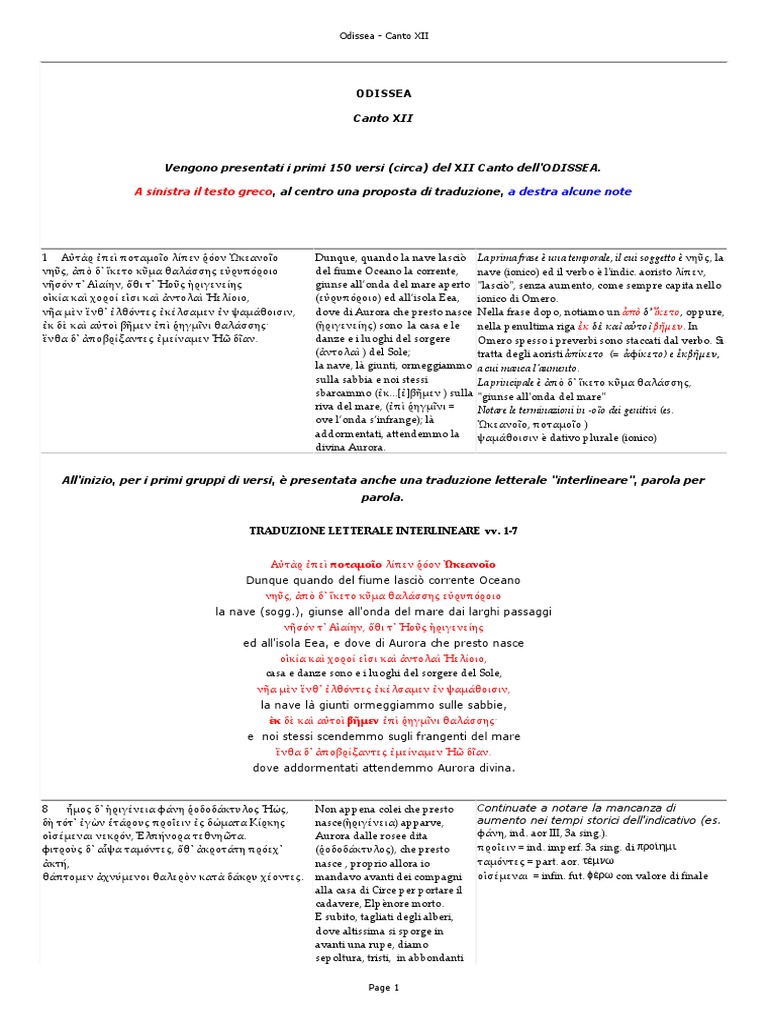 Odissea - Canto XII Greco Italiano | PDF